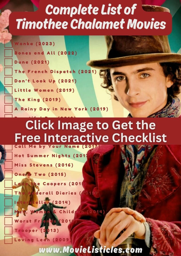Full List of All Timothee Chalamet Movies - Free Movie List Checklist ...